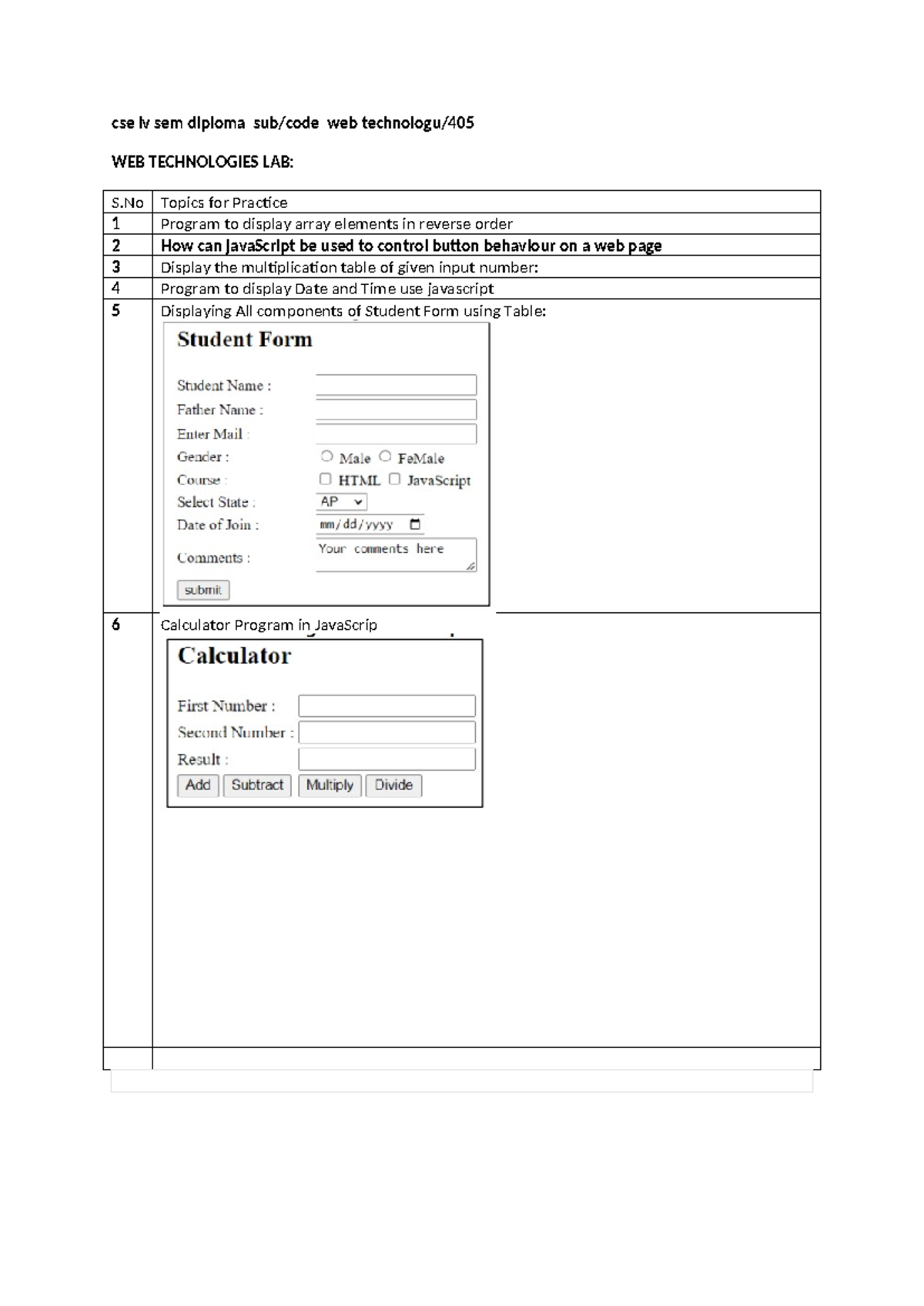 Web Technologies Lab Internet And Web Technology Cse Iv Sem Diploma