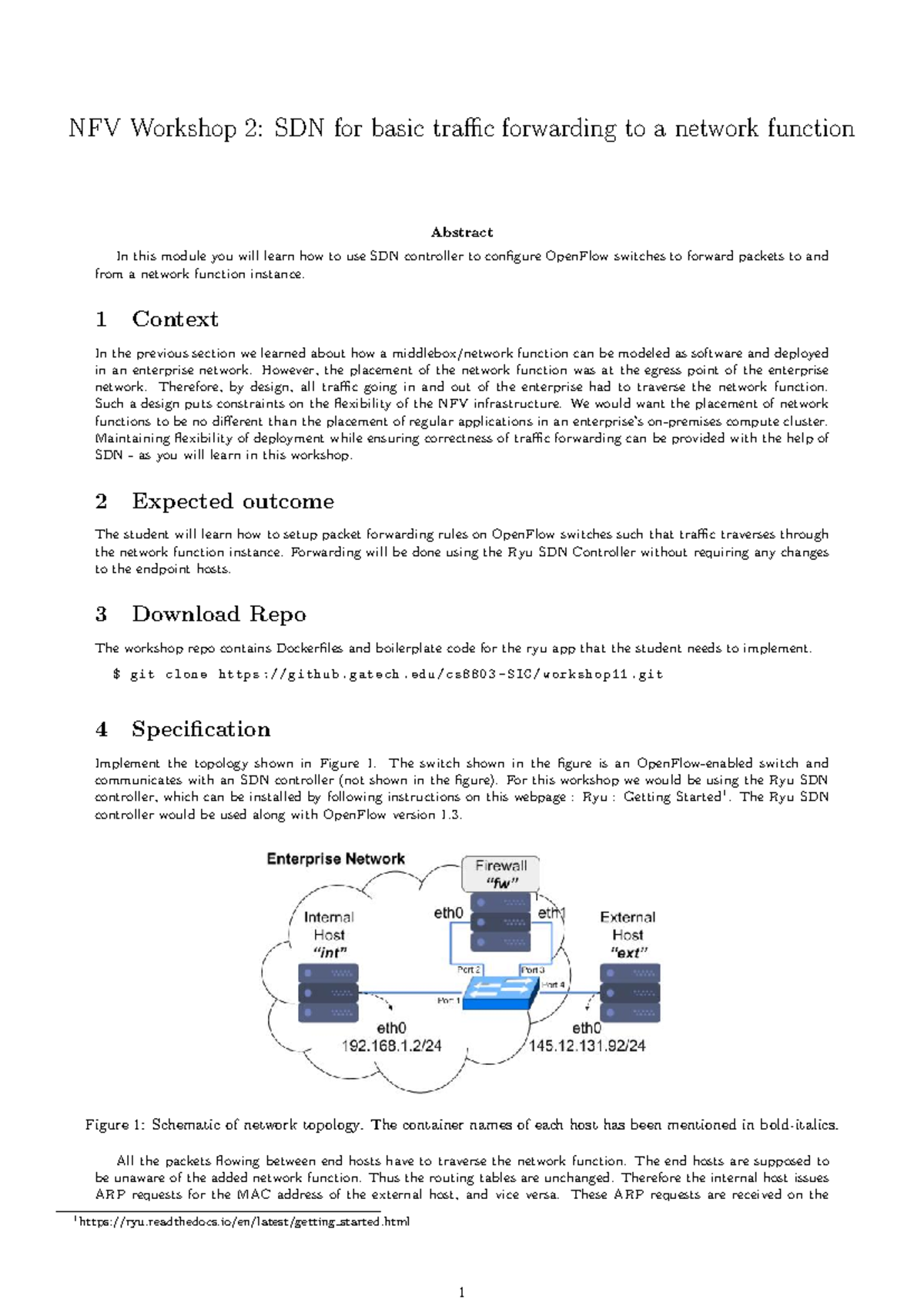 Workshop nfv 2 - ws 22 - NFV Workshop 2: SDN for basic traffic forwarding to a network function ...