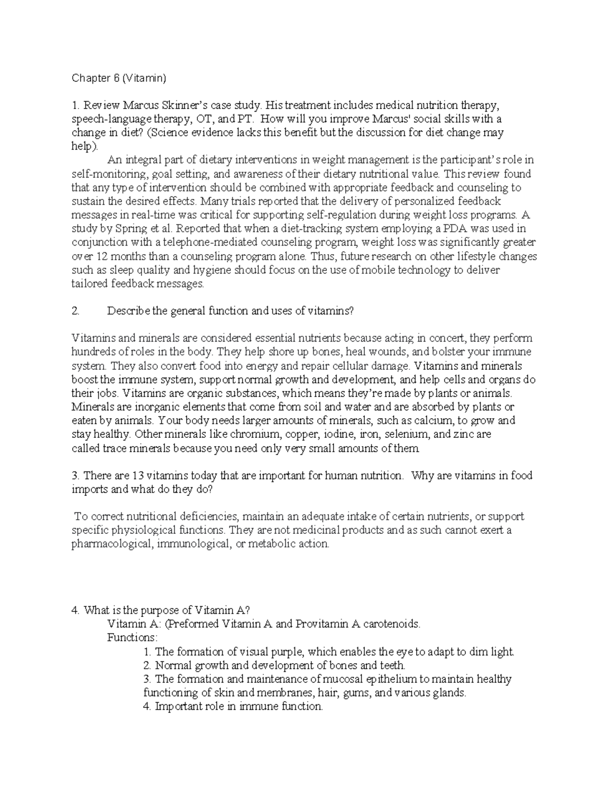 Homework #3 - Assignment - Chapter 6 (Vitamin) Review Marcus Skinner’s ...