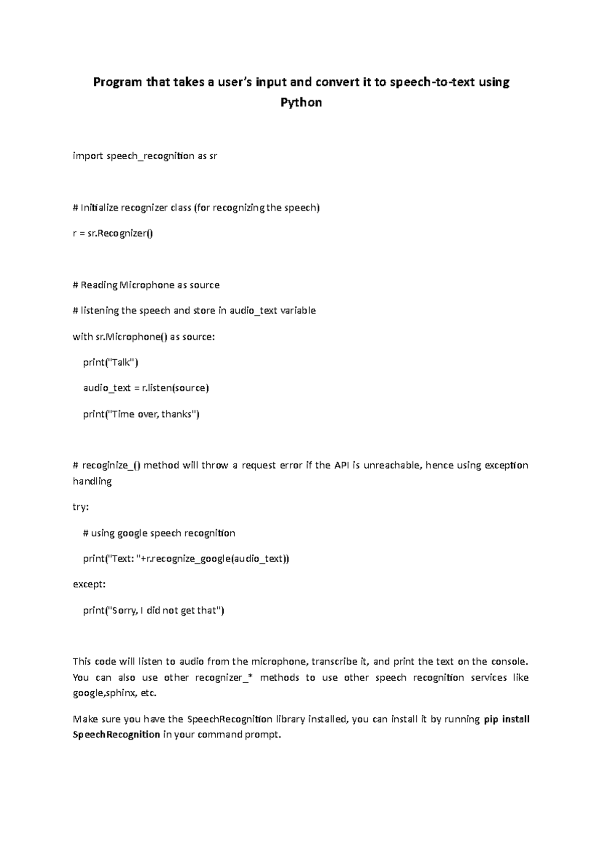 Python - Program that takes a user’s input and convert it to speech-to ...