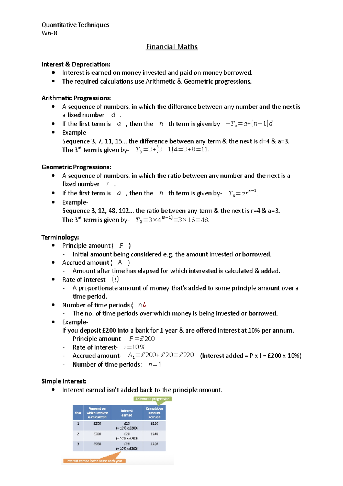 Quantitative Techniques Financial Maths Interest Depreciation - Studocu
