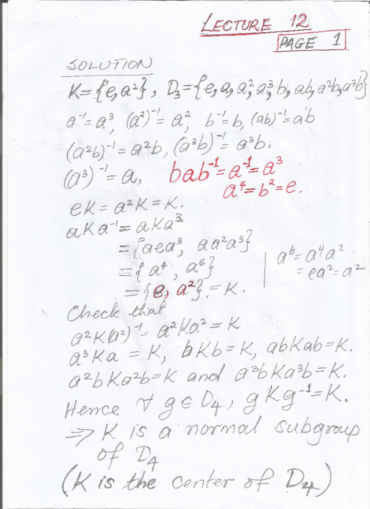 SMA303 Algebra I lecture 12 - LECTURE 12 PAGE 1 SOLUTION (a2) a, b b ...