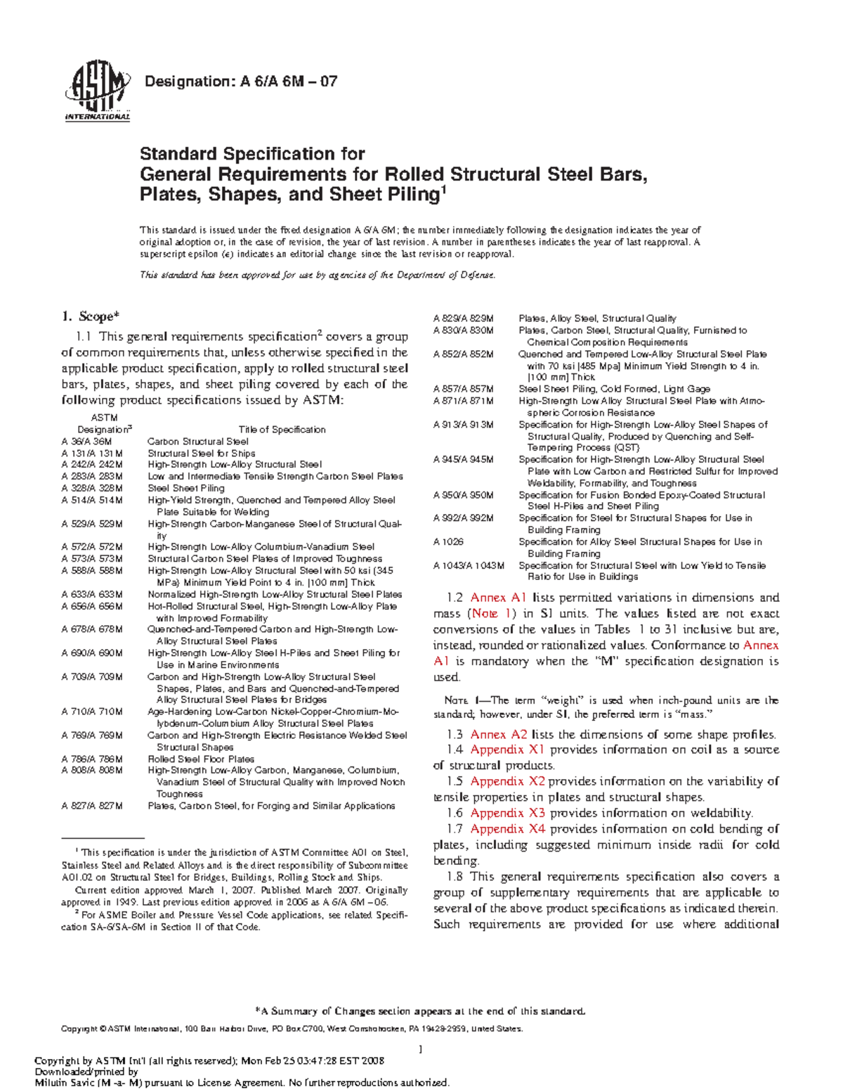 ASTM A6 - TRABAJO FINAL - Designation: A 6/A 6M – 07 Standard ...