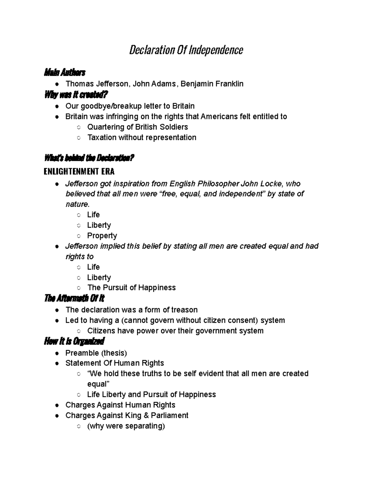 DOI - study guide on the declaration of independence - Declaration Of ...