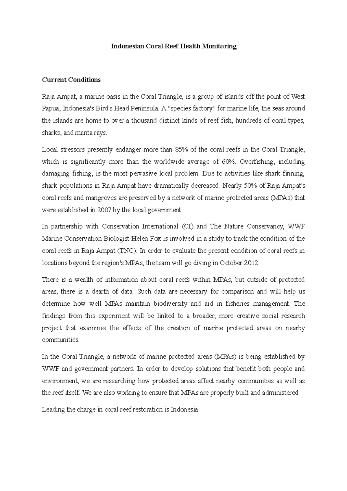 Dokumen 10 - paper summarizing task example. - Indonesian Coral Reef ...