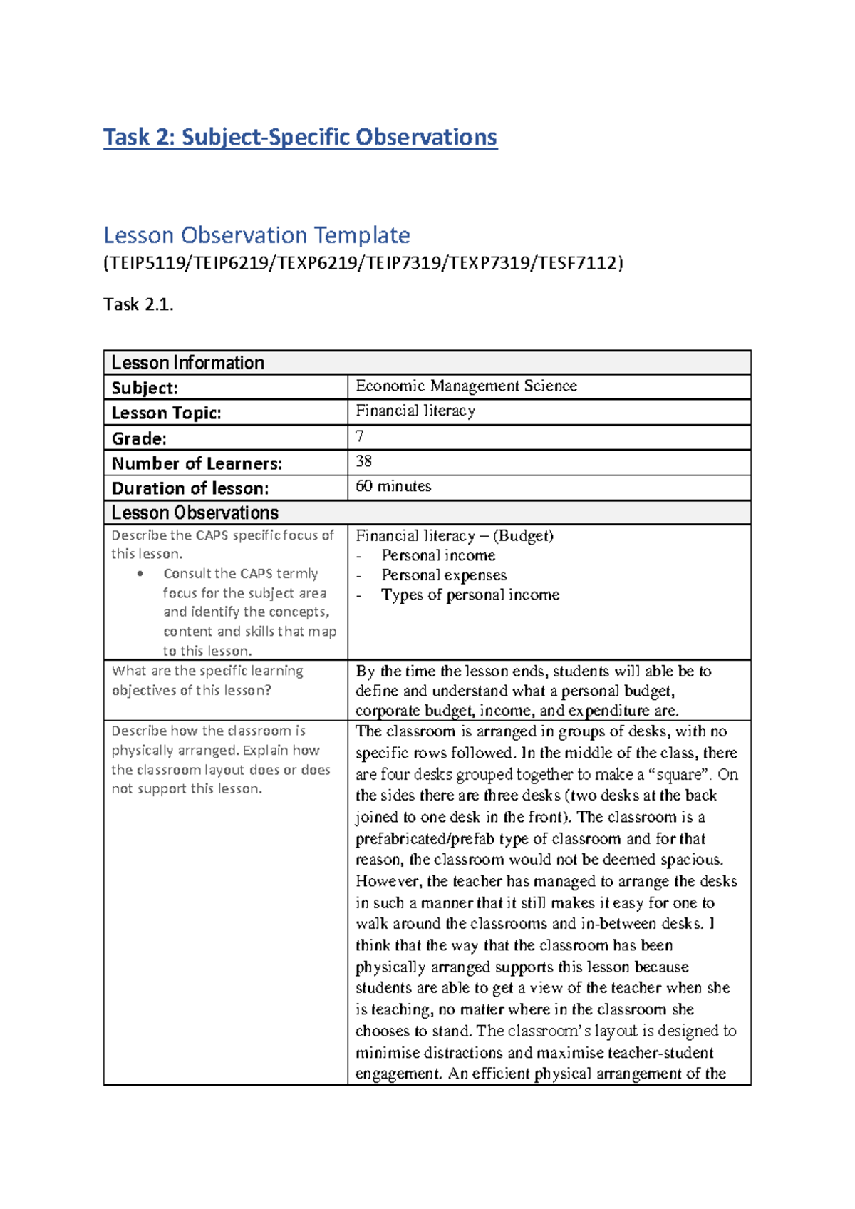 Task 2; Subject-specific observations - Task 2: Subject-Specific ...