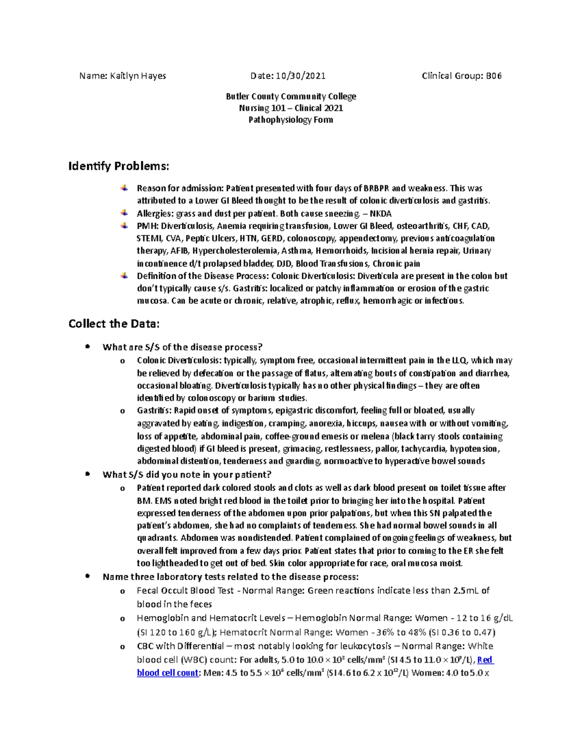 Patho Paper NURS 101 KH - Nursing notes from Med Surg 1 & 2 ...