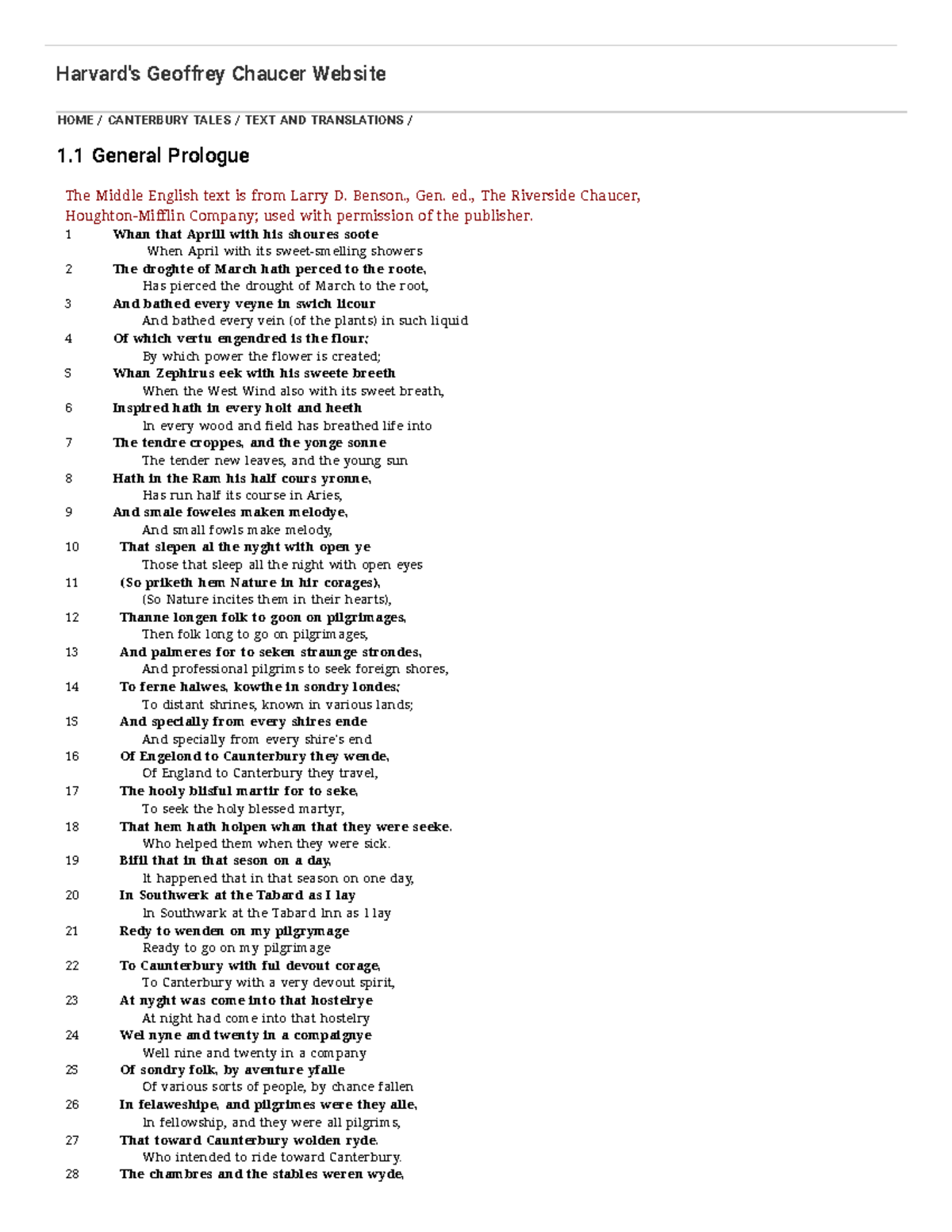 1.1 General Prologue Harvard's Geoffrey Chaucer Website - Harvard's ...