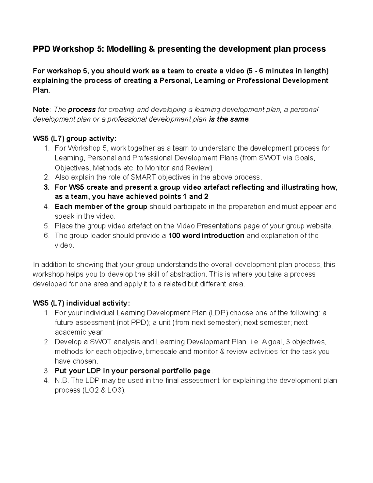 WS5 Dev Plan Process - PPD Workshop 5: Modelling & presenting the ...