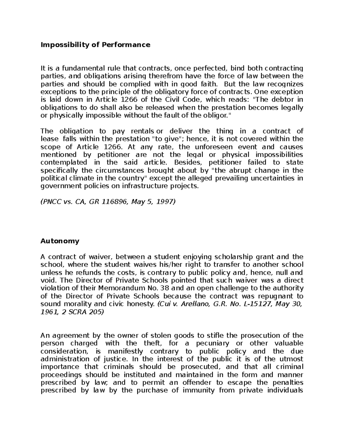 Oblicon Doctrines - Impossibility of Performance It is a fundamental ...