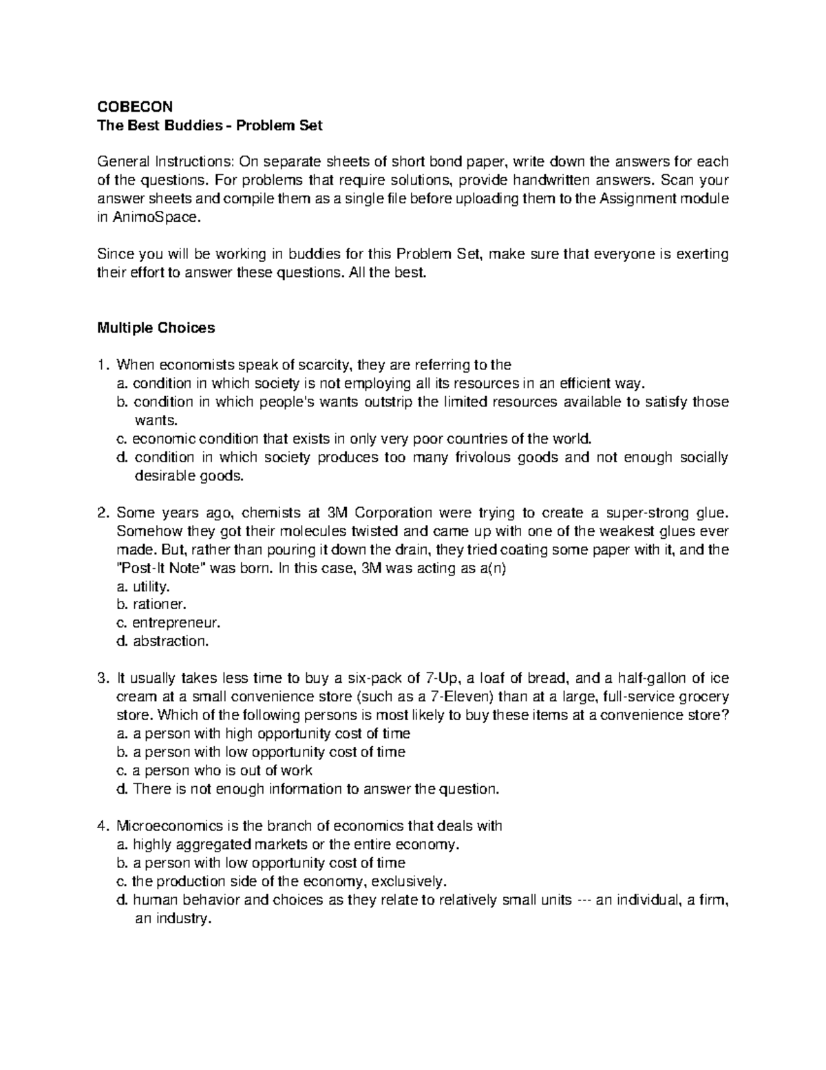 COBECON Problem Set 1 - COBECON The Best Buddies - Problem Set General ...