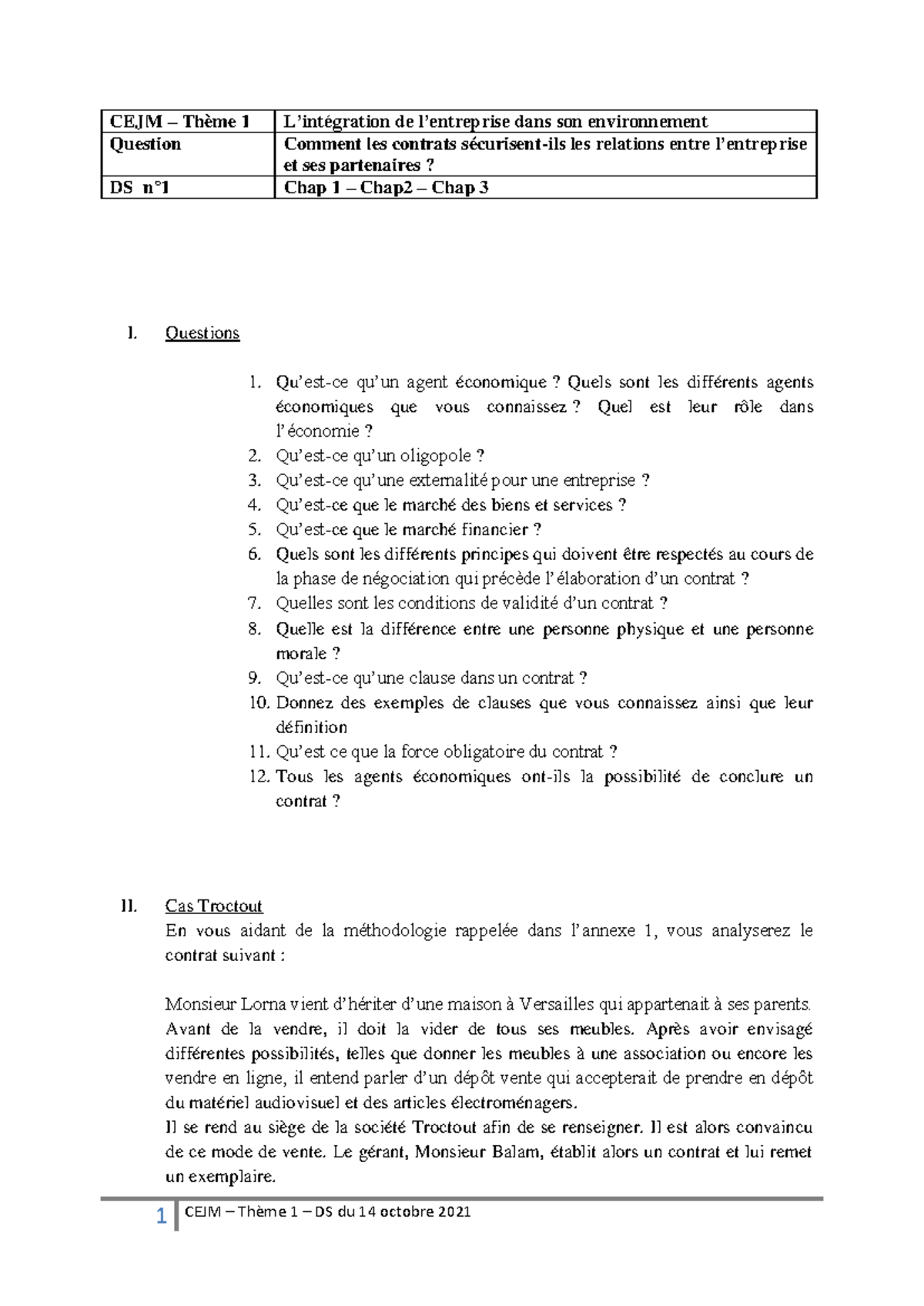 CEJM - Thème 1 - DS 14 octobre - Chap 1, Chap 2, Chap 3 - CEJM – Thème 1 L’intégration de - Studocu