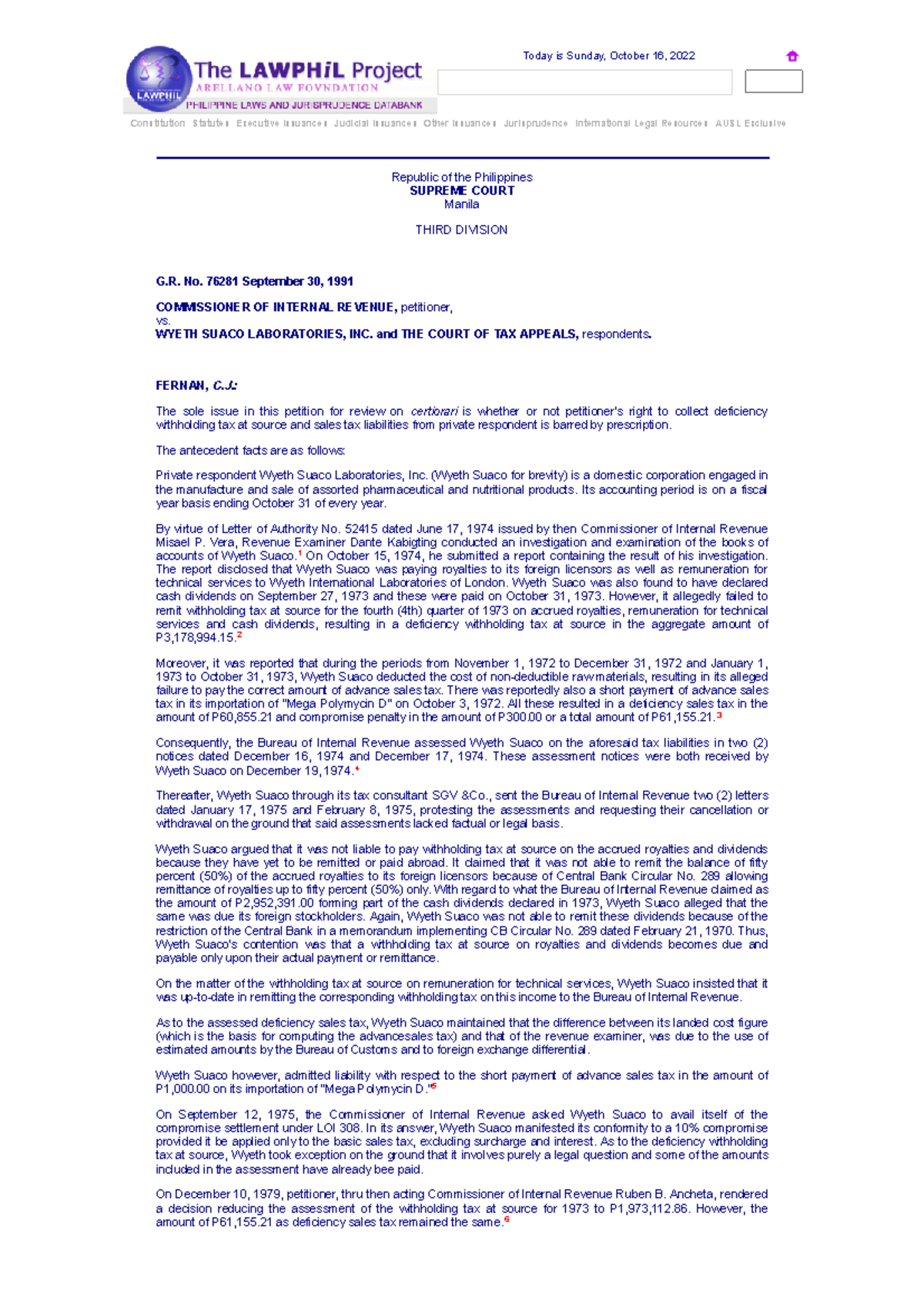 01 CIR v. Wyeth Suaco Laboratories - Constitution Statutes Executive ...