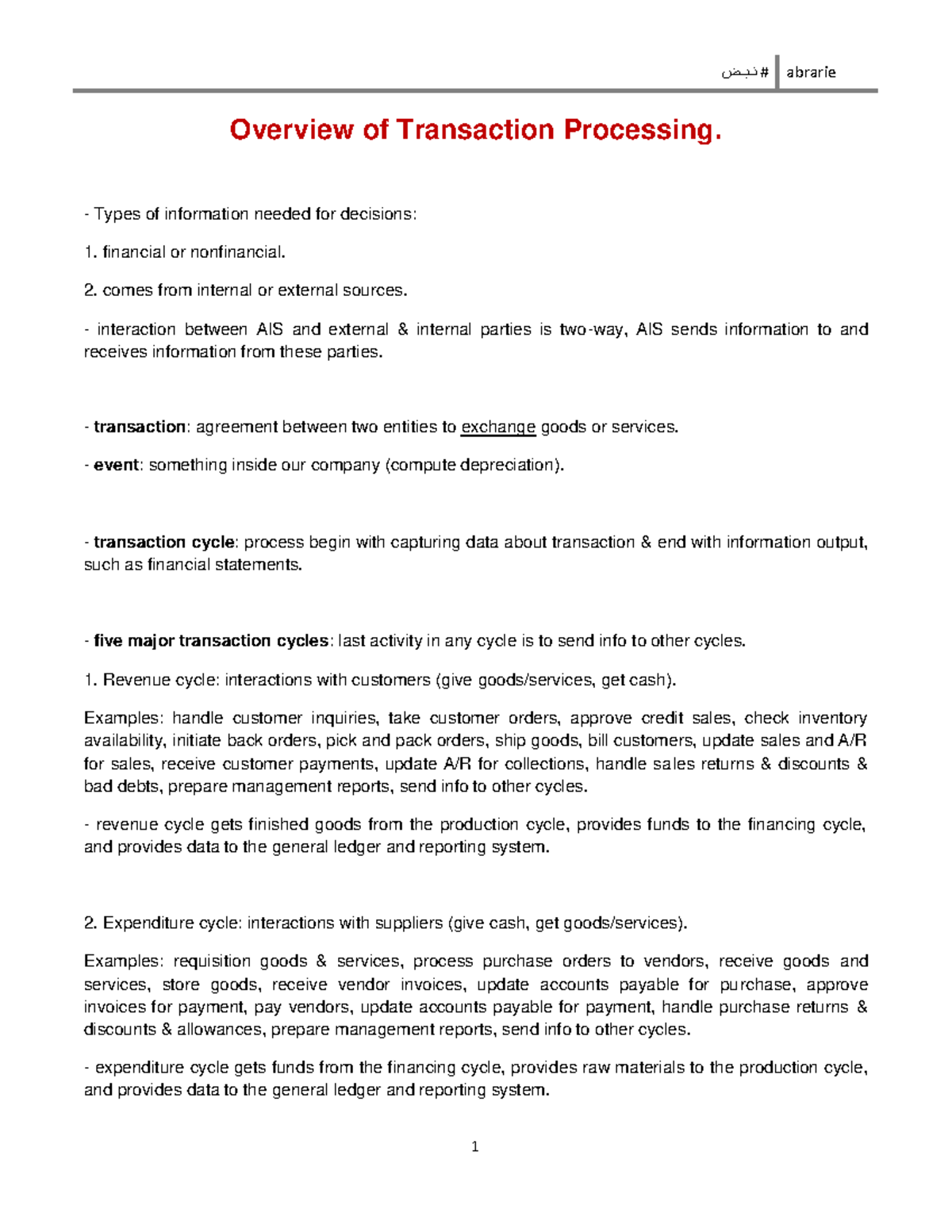 Chapter 2 - Chaptr2 - Overview of Transaction Processing. Types of ...