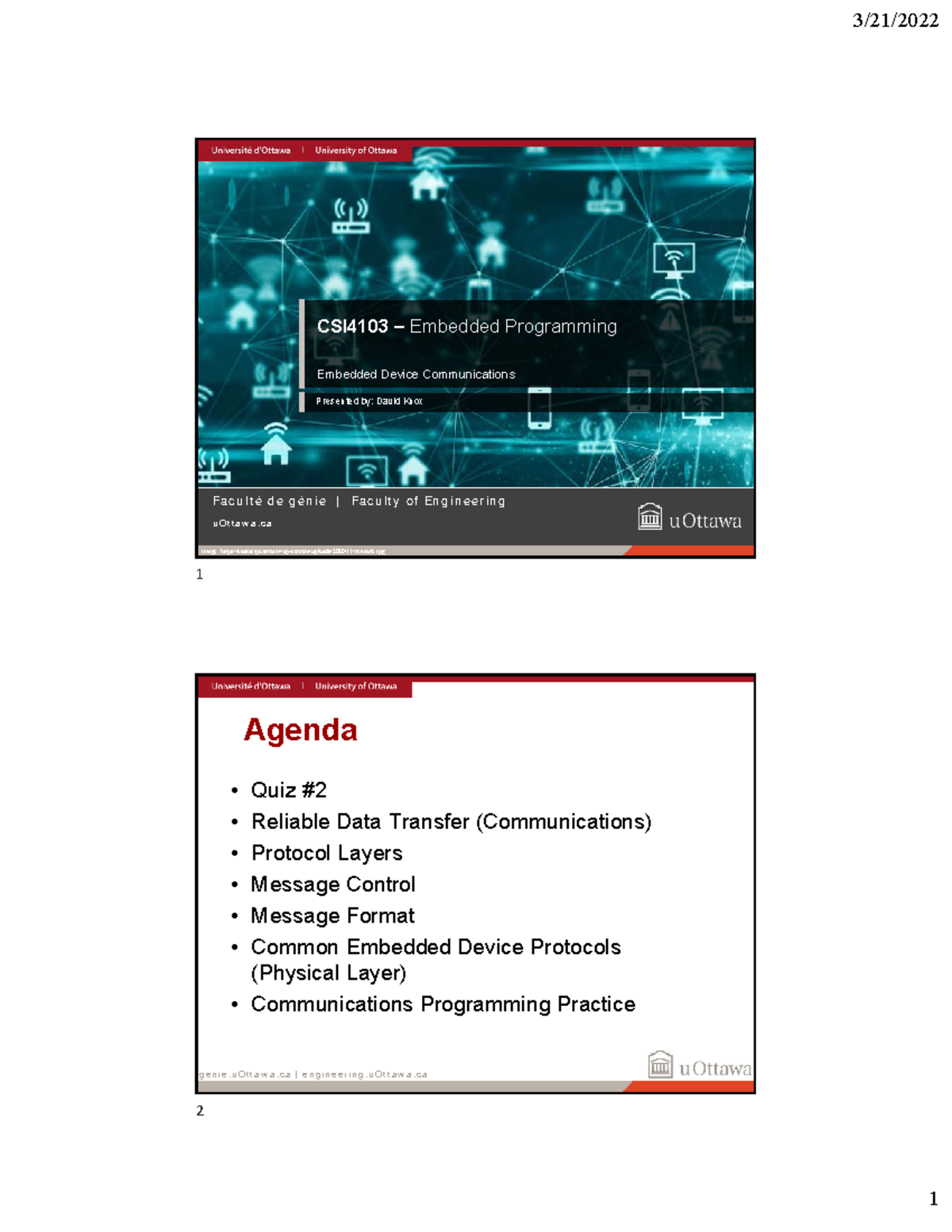 9 Computer Communications Basics - CSI4103 – Embedded Programming Embedded Device Communications ...