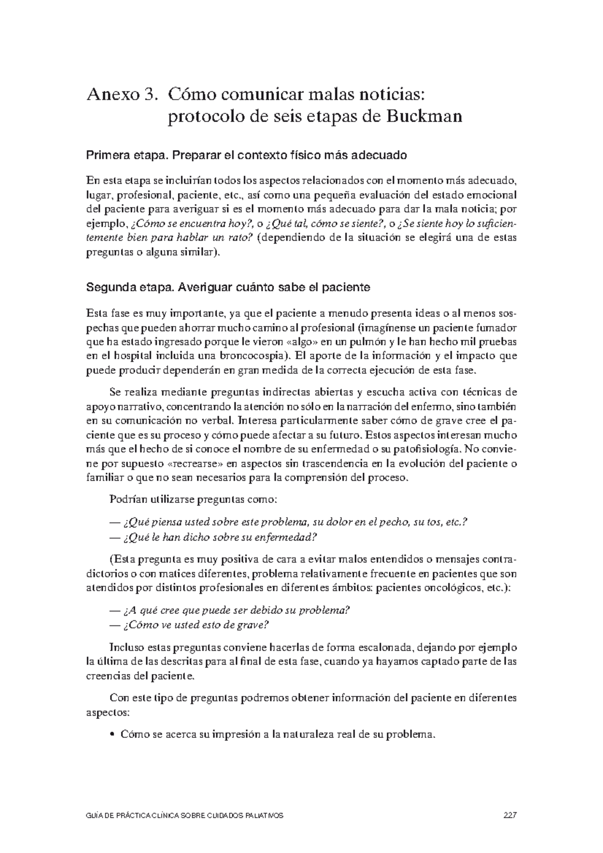 Pasos de Buckman - GUÍA DE PRÁCTICA CLÍNICA SOBRE CUIDADOS PALIATIVOS ...