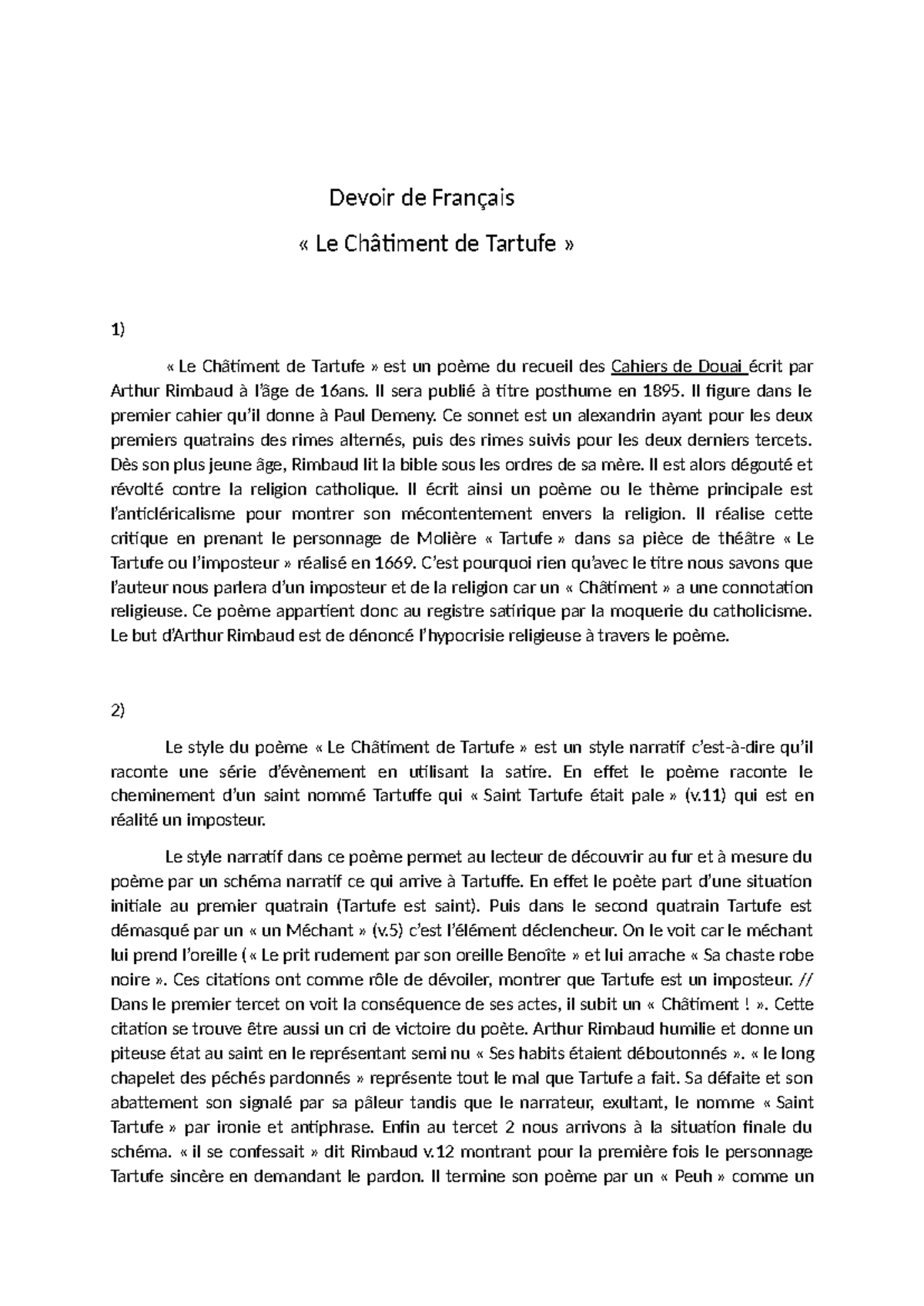 Le Chatîment de Tartuffe.2 - Copie - Devoir de Français « Le Châtiment ...