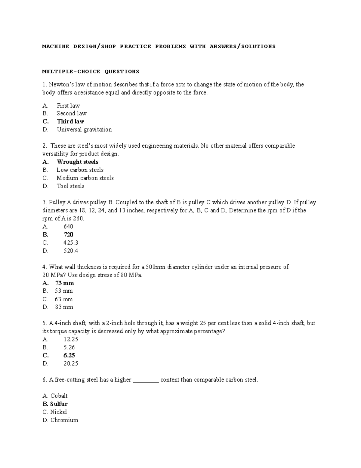MACHINE DESIGN/SHOP PRACTICE PROBLEMS WITH ANSWERS/SOLUTIONS - MACHINE ...