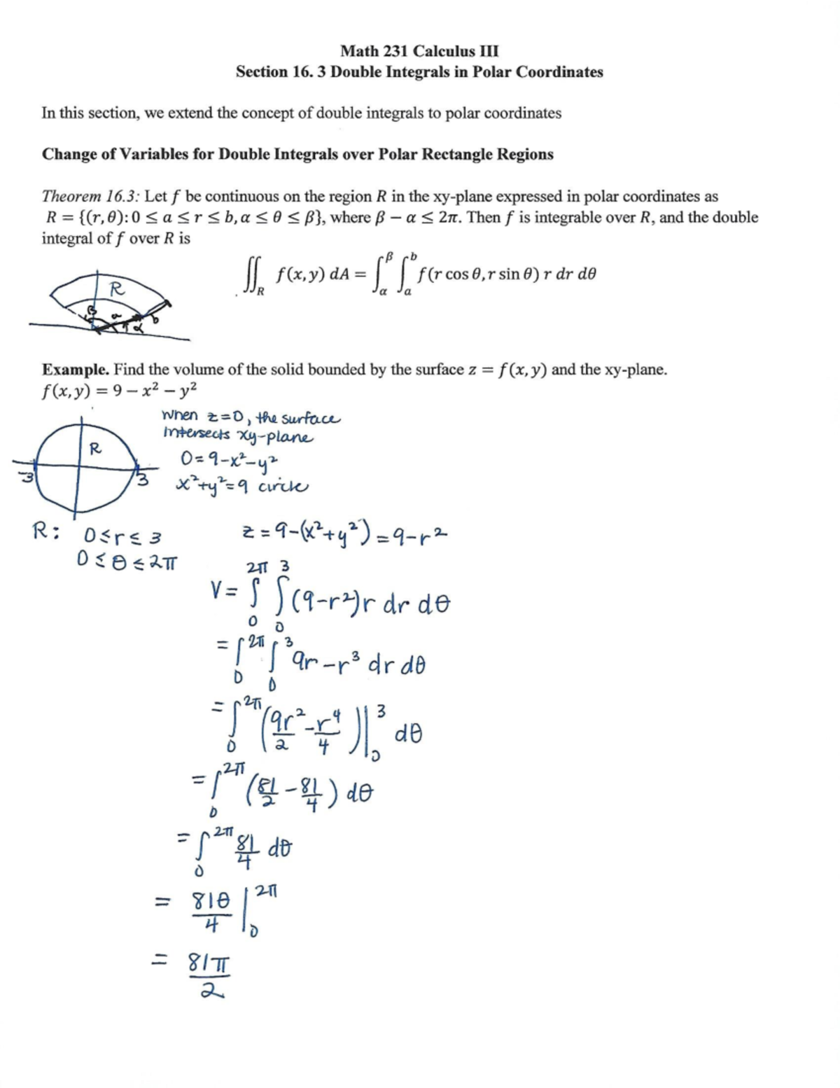 Calc III- module 16(16.3) - MATH 231 - Studocu