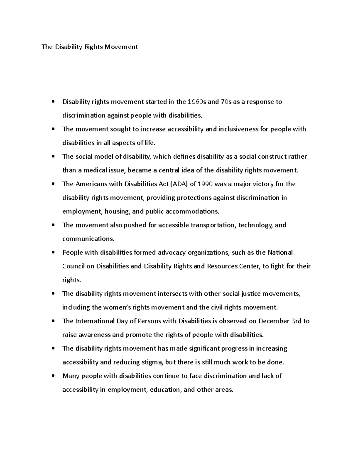 The Disability Rights Movement - The movement sought to increase ...