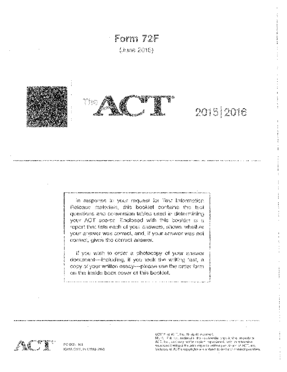 ACT 72F June 2016 - ACT - PRL 436 - Studocu