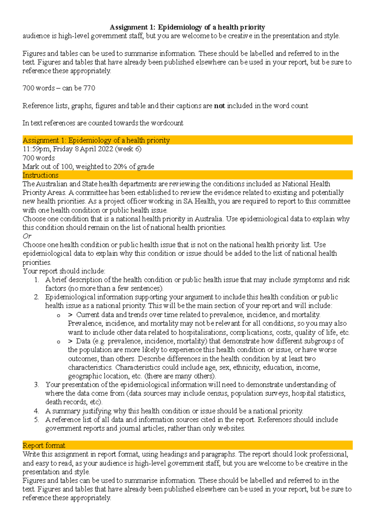 Assignment 1 - Epidemiology of a health priority - Assignment 1 ...