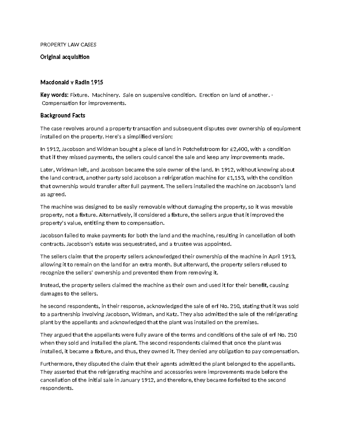Mac Donald case - These are the notes i made when i was studying the ...