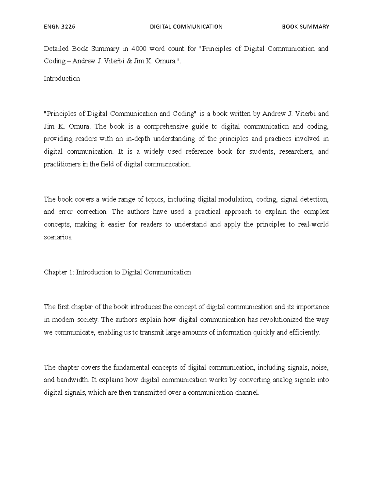 Book Summary of Principles of Digital Communication and Coding ...