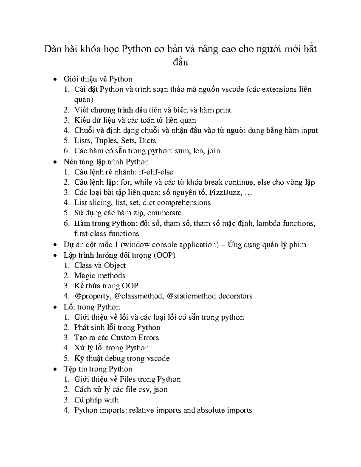 Dàn bài khóa học Python cơ bản và nâng cao cho người mới bắt đầu - Dàn ...