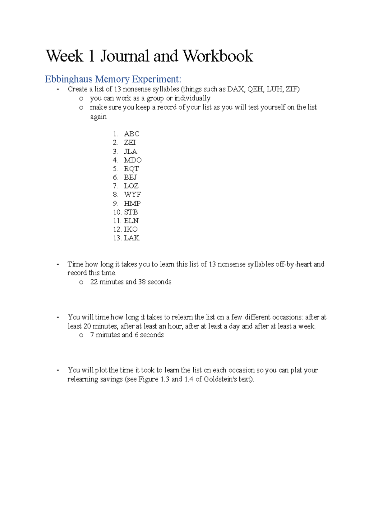 Week 1 Journal and Workbook - Week 1 Journal and Workbook Ebbinghaus ...