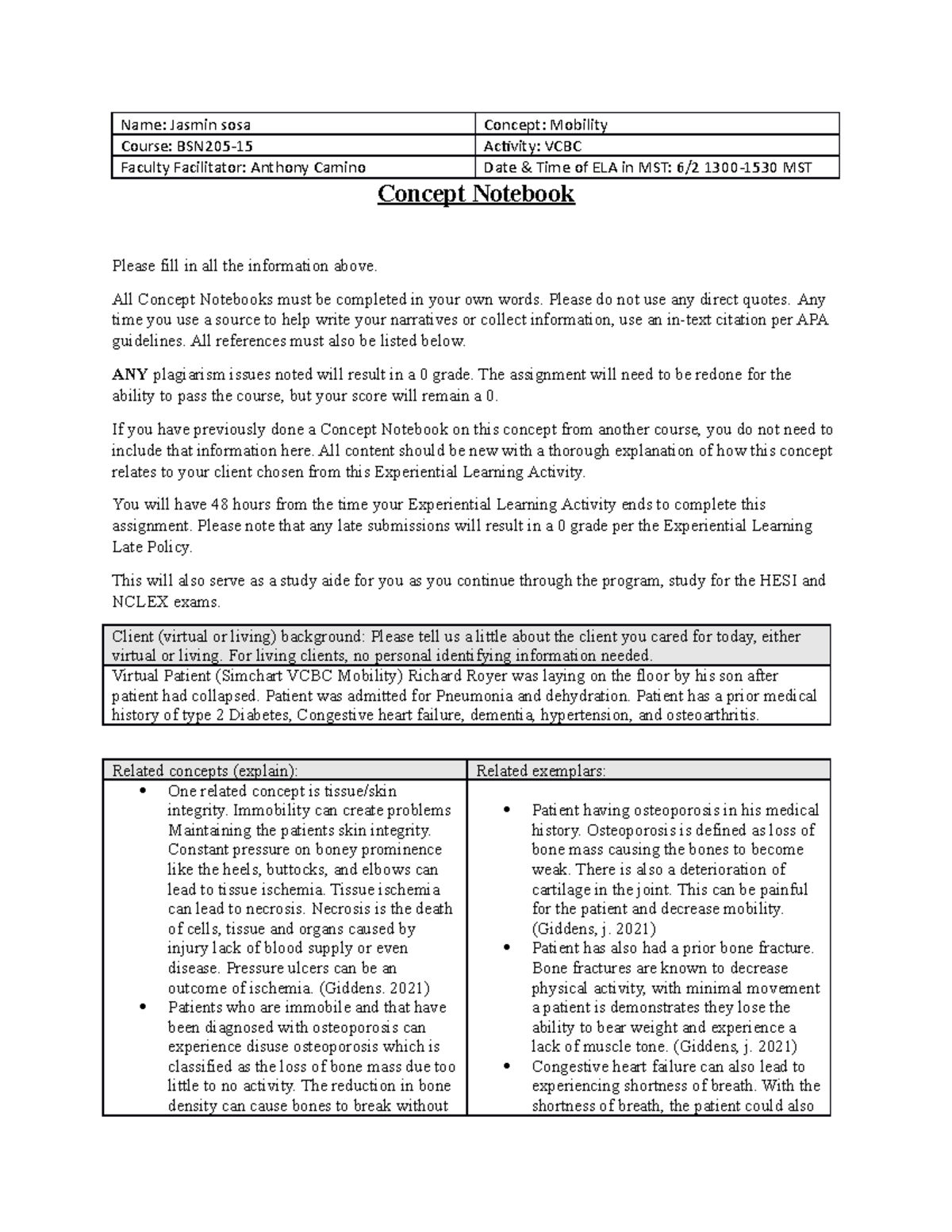 Concept notebook 1 - Name: Jasmin sosa Concept: Mobility Course: BSN205 ...