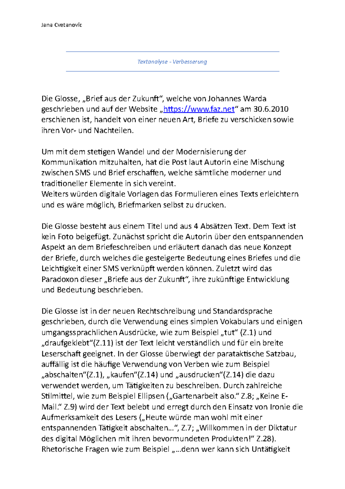 D-Hü 18 01 23 – Textanalyse Glosse - Jana Cvetanovic Textanalyse ...