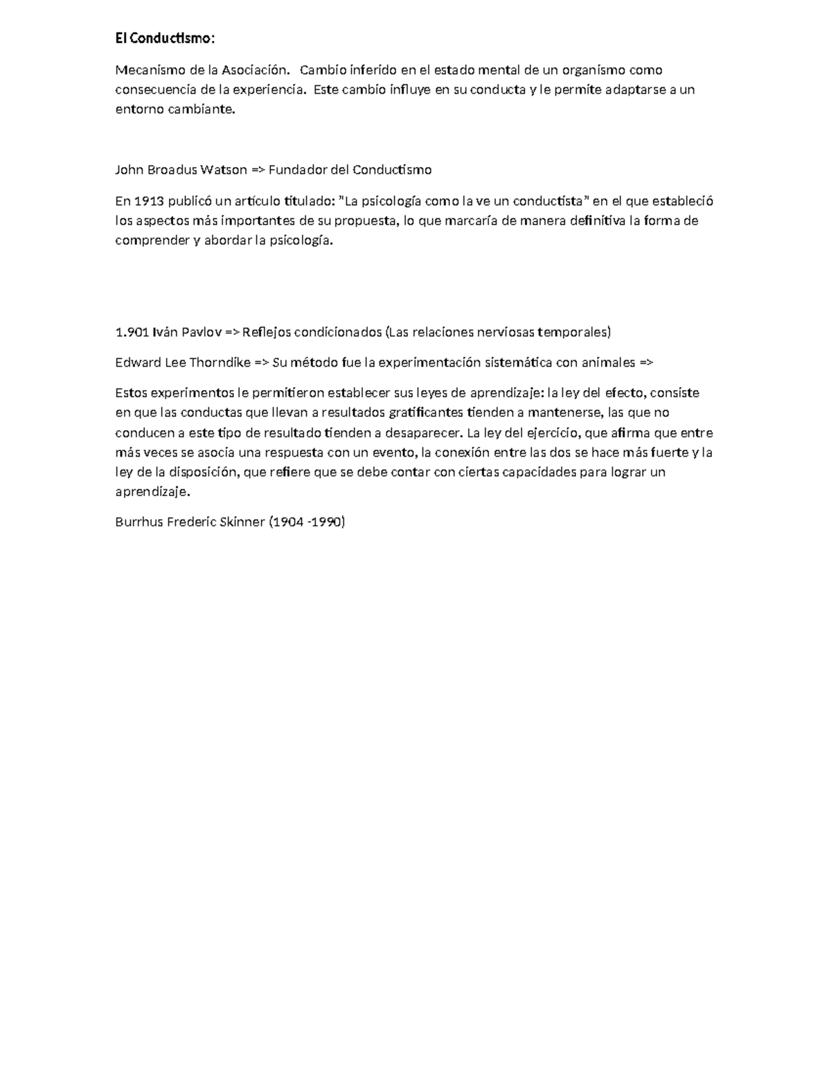 2. Conductismo - El Conductismo: Mecanismo de la Asociación. Cambio ...