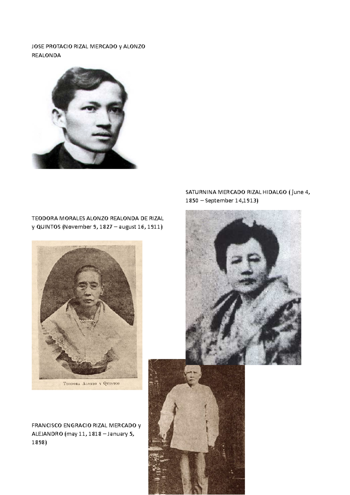 Rizal Story - Lecture notes 1 - JOSE PROTACIO RIZAL MERCADO y ALONZO ...
