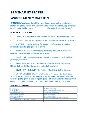 SEM EX 8 Wastes -Lean - Seminar Exercise on the 8 lean waste management ...
