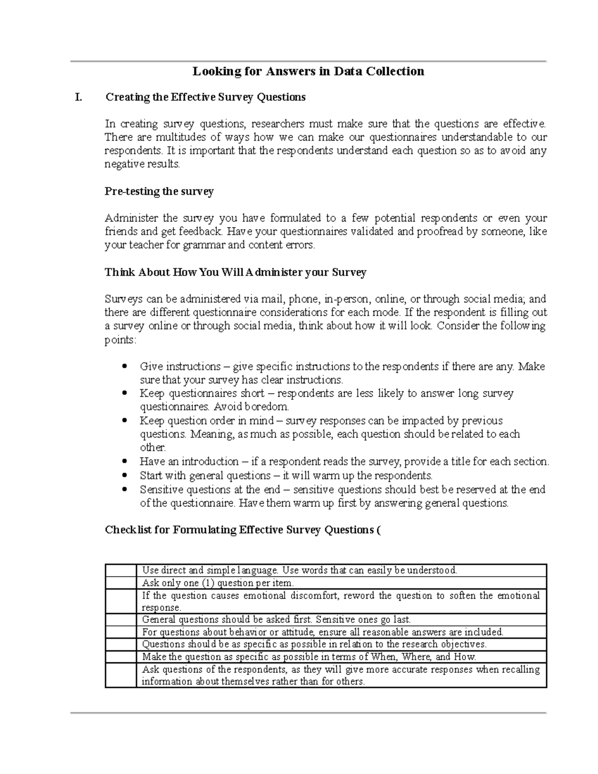 Looking for Answers in Data Collection - Creating the Effective Survey ...