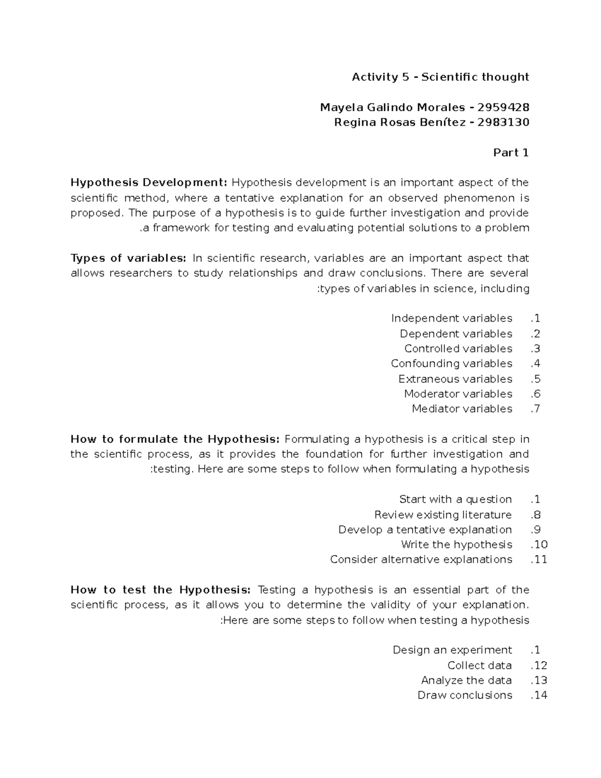 Activity 5 - Scientific thought - Activity 5 - Scientific thought ...