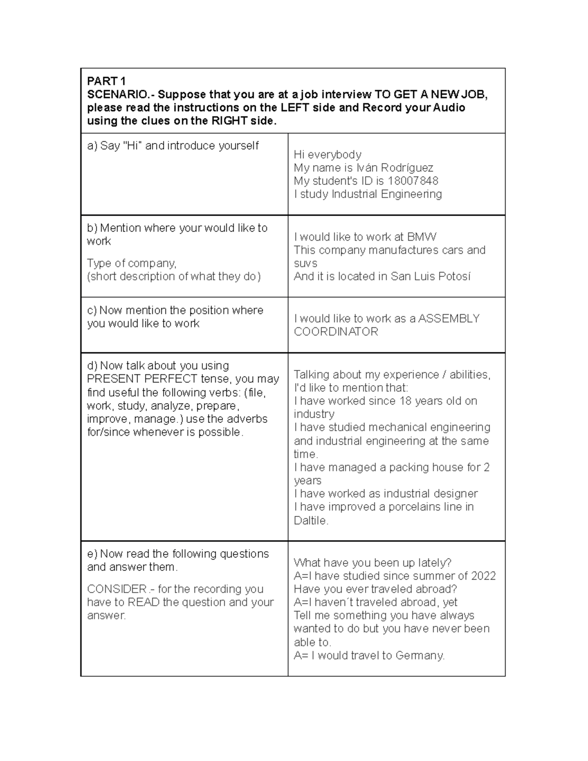Audio File Assigment 4 - ... - PART 1 SCENARIO.- Suppose that you are ...