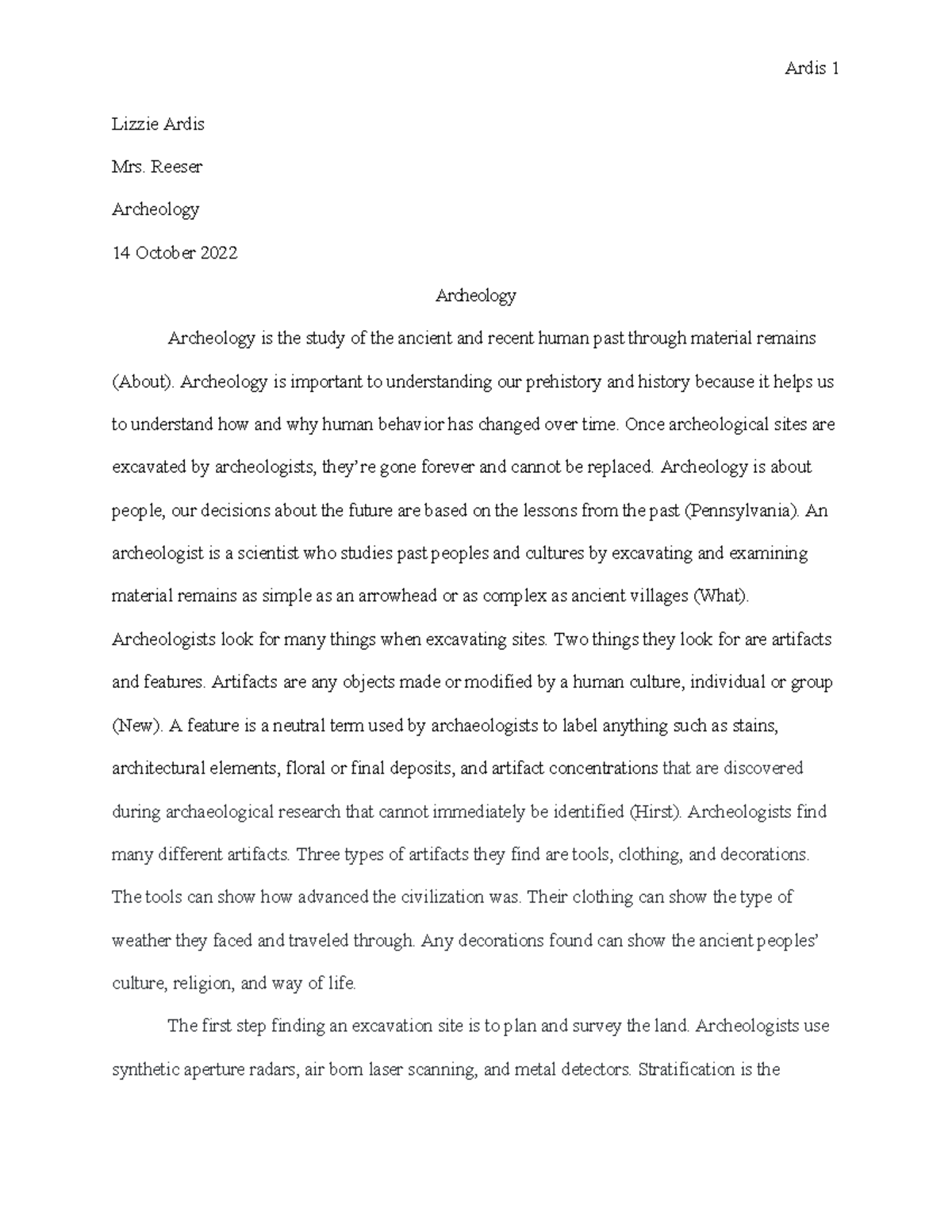 Archeology Paper - hjbjh - Lizzie Ardis Mrs. Reeser Archeology 14 ...