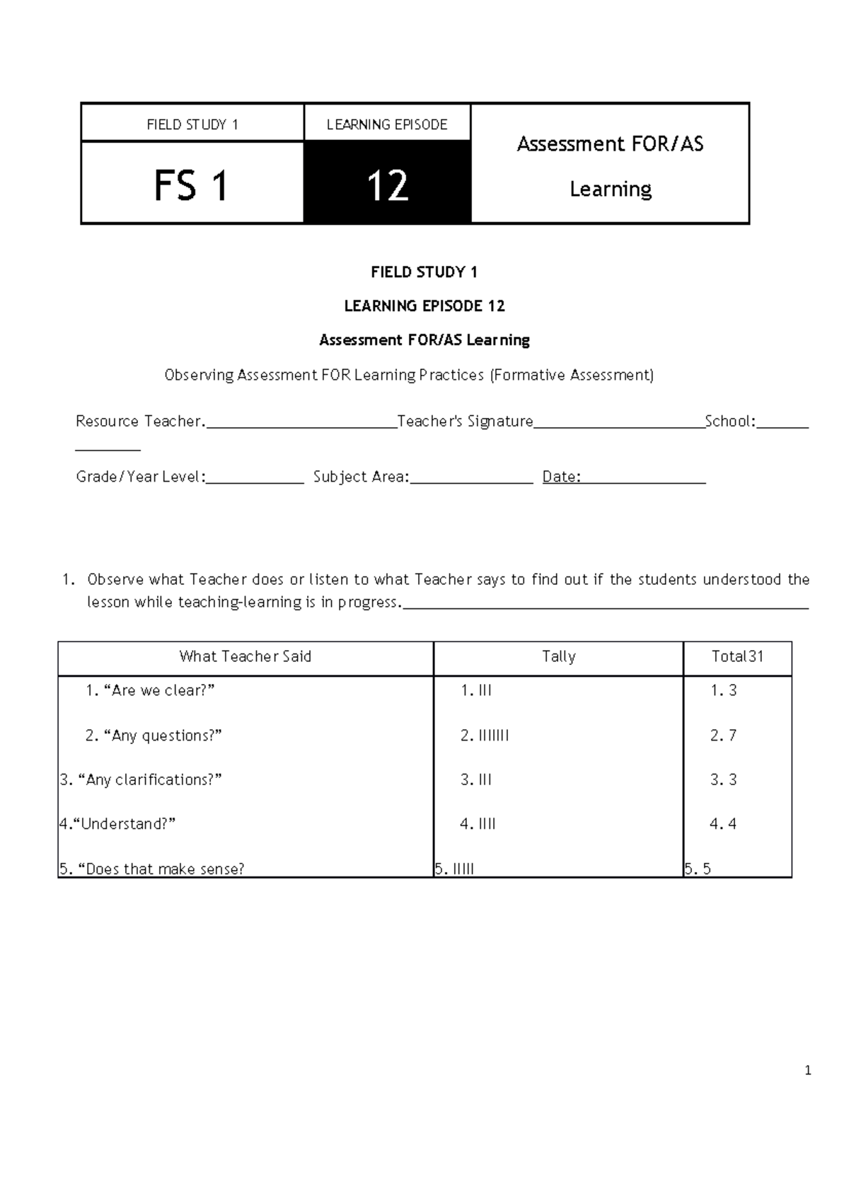 Episode 12 final Field Study FIELD STUDY 1 LEARNING EPISODE