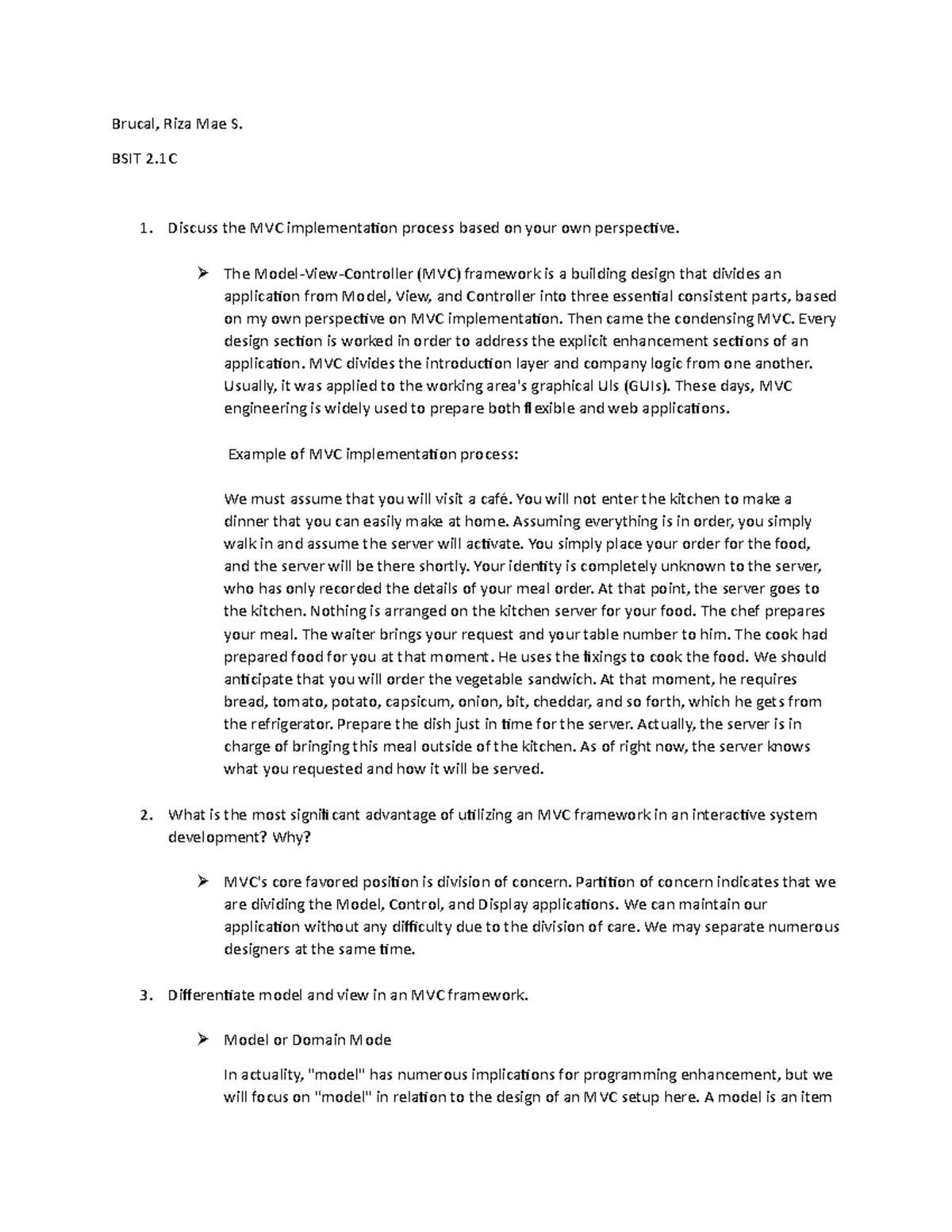 07 TP- HCI - HCI - Brucal, Riza Mae S. BSIT 2 1. Discuss the MVC implementation process based on ...