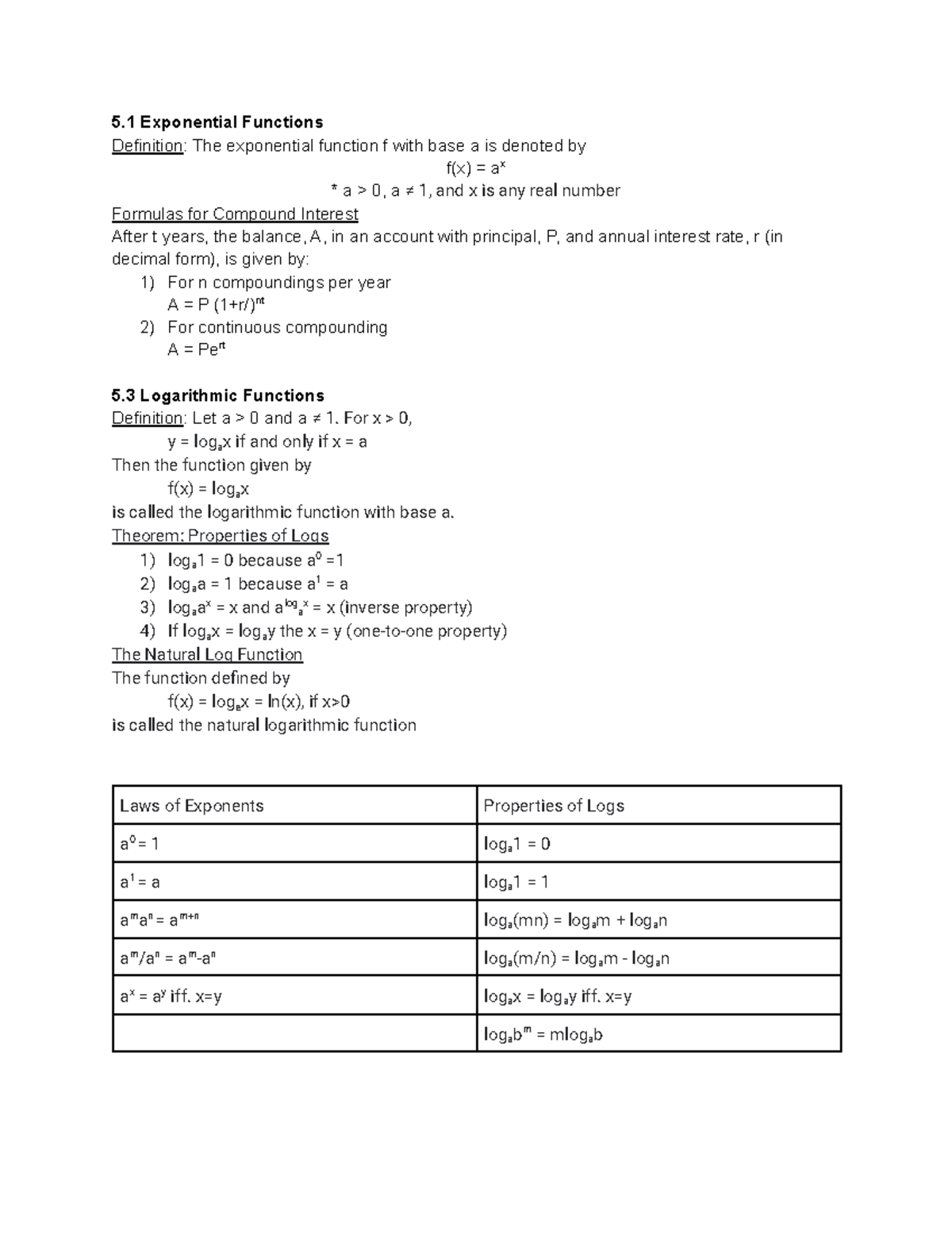 Unit 5 Logarithmic and Exponential Functions - 5 Exponential Functions Definition: The ...