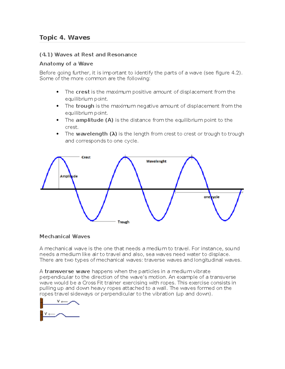Topic 4 - sorry this are just notes - Topic 4. Waves (4) Waves at Rest ...