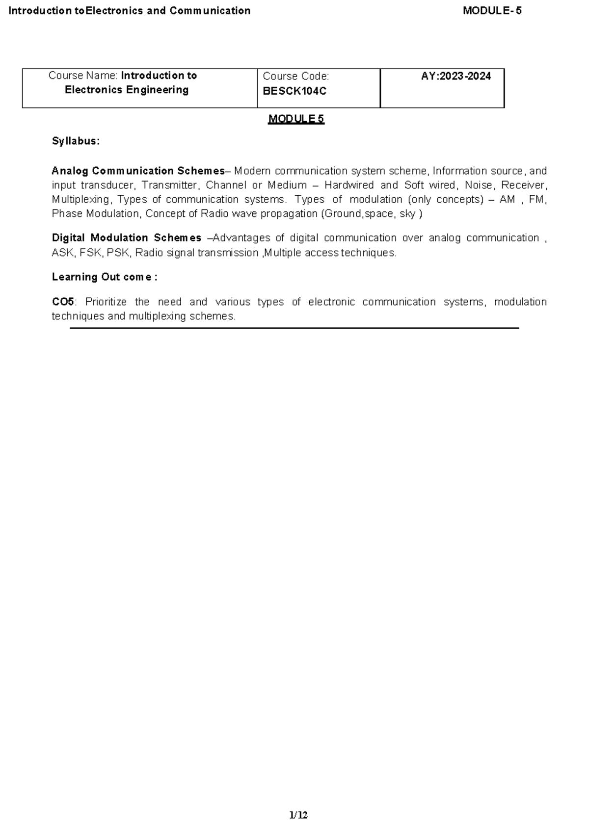 MODULE 5 - INTRODUCTION TO ELECTRONICS AND COMMUNICATION - Introduction ...