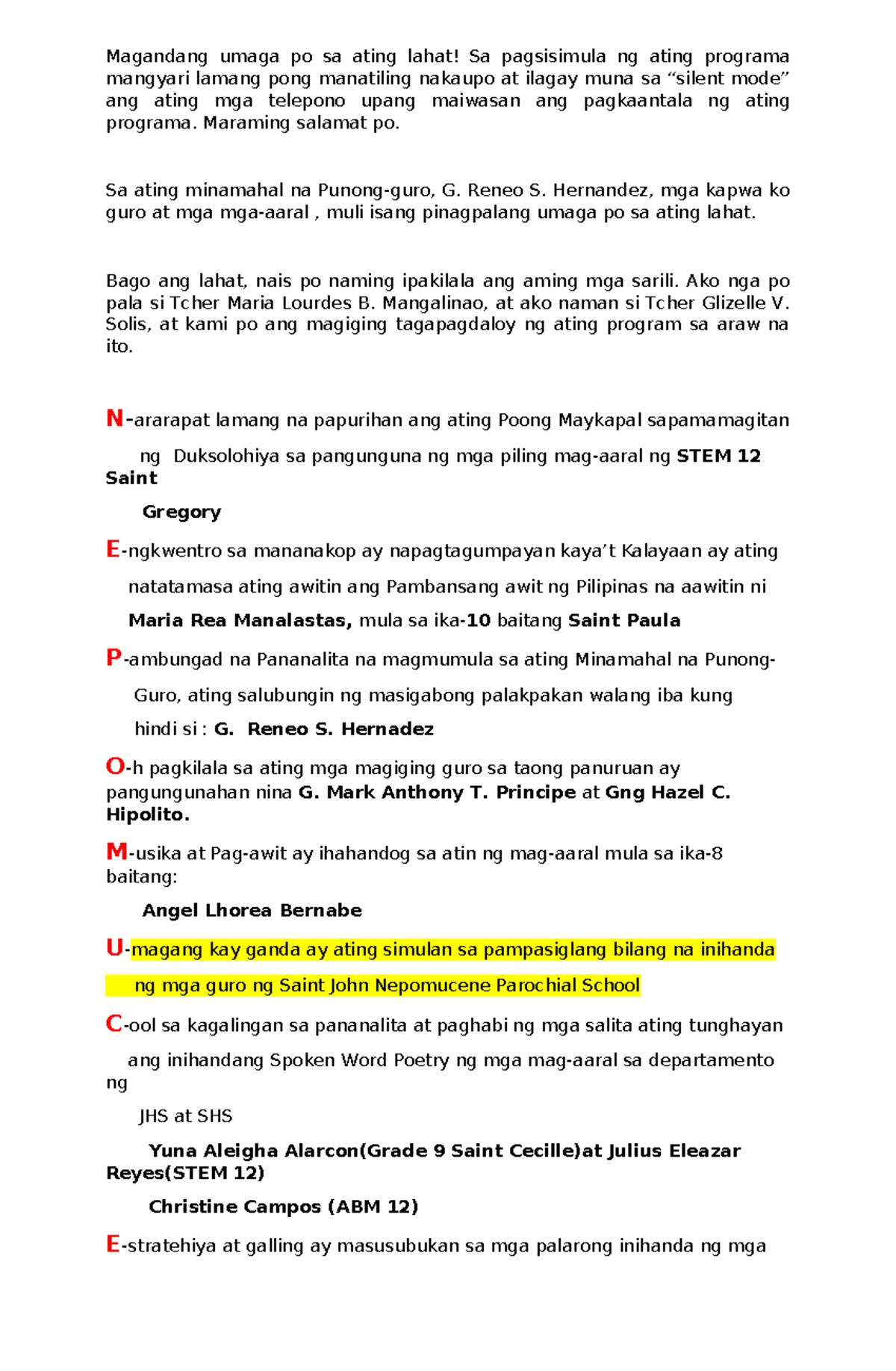 Welcome-program - Lecture - Magandang umaga po sa ating lahat! Sa ...