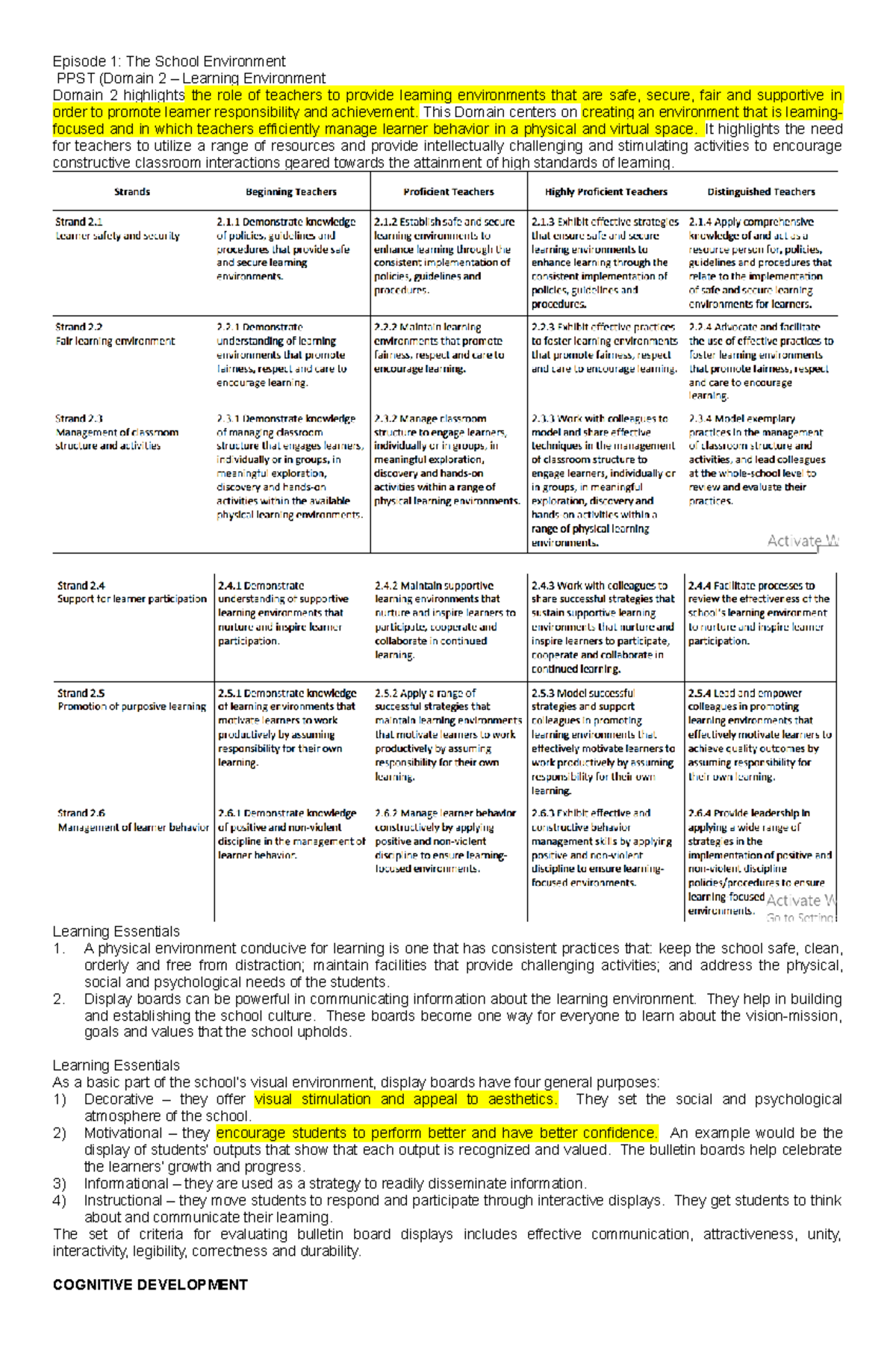Fs1-reviewer-char - REVIEWER - Episode 1: The School Environment PPST ...