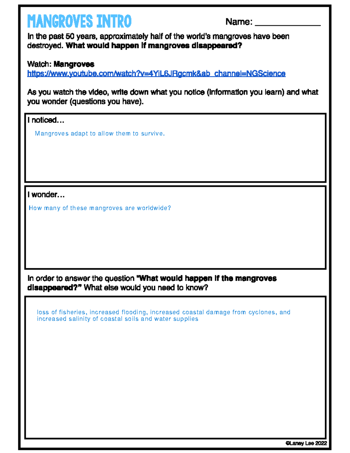 Mangroves Student WS - Worksheet - Studocu