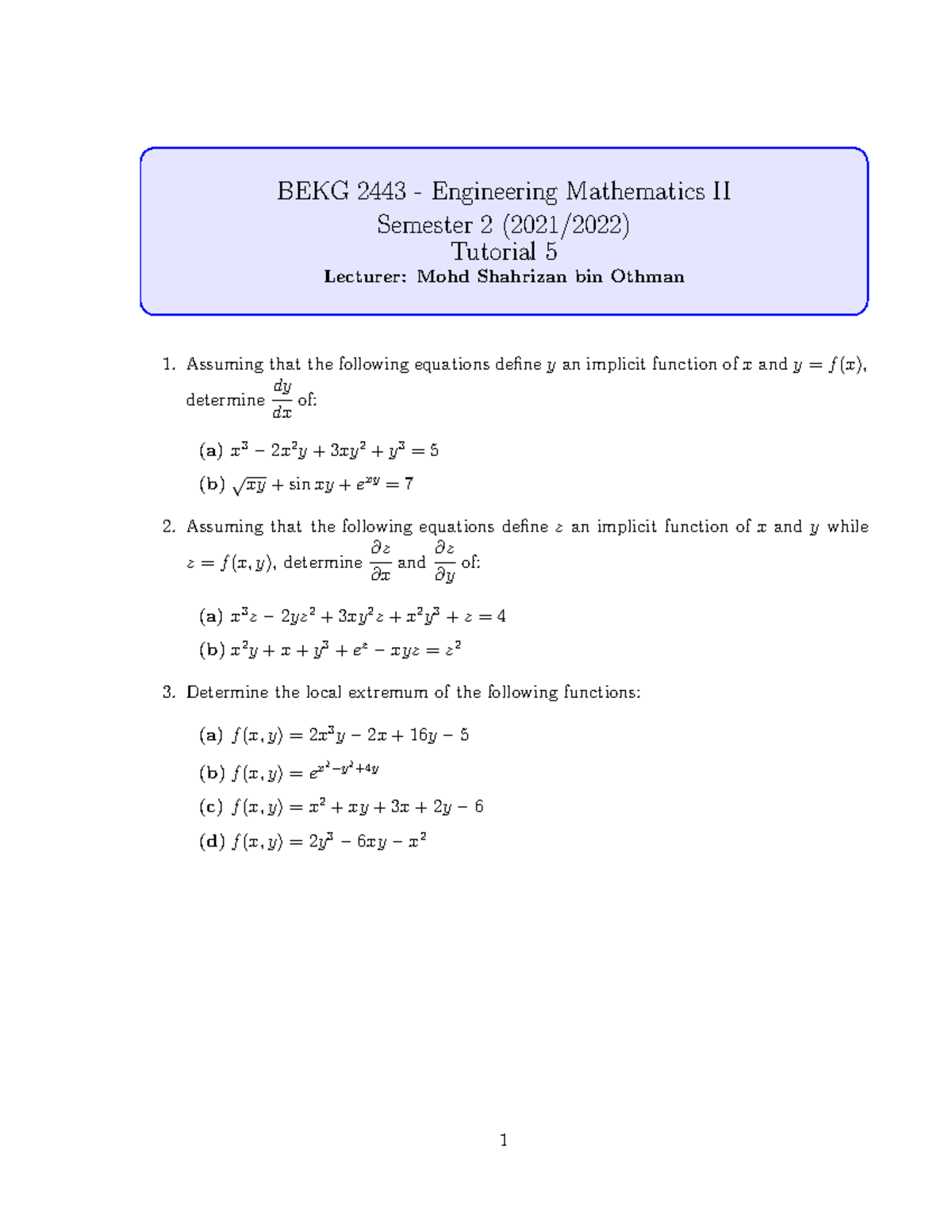 engineering math 2 dacs2212 - BEKG 2443 - Engineering Mathematics II ...