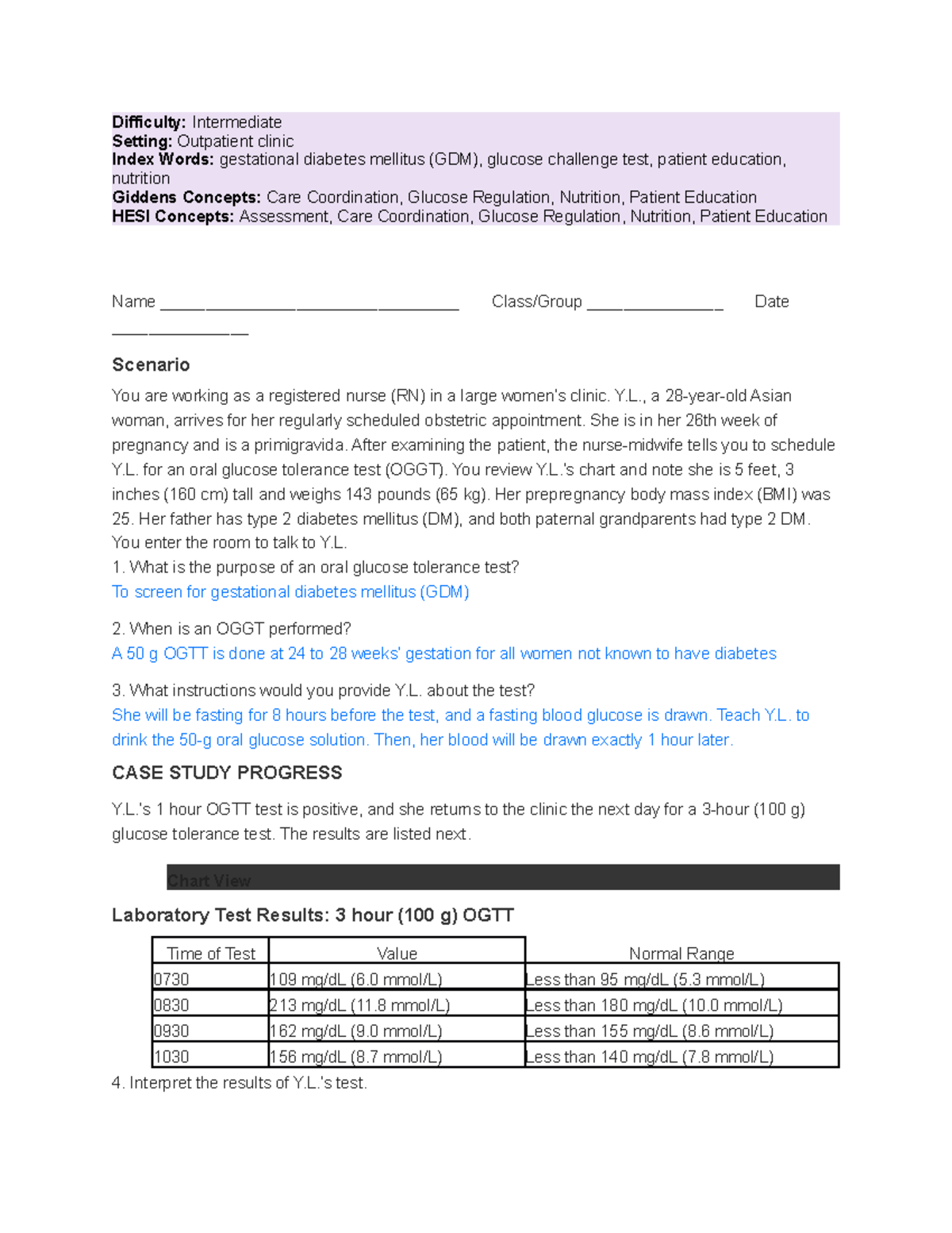 GDM Case study - Difficulty: Intermediate Setting: Outpatient clinic ...