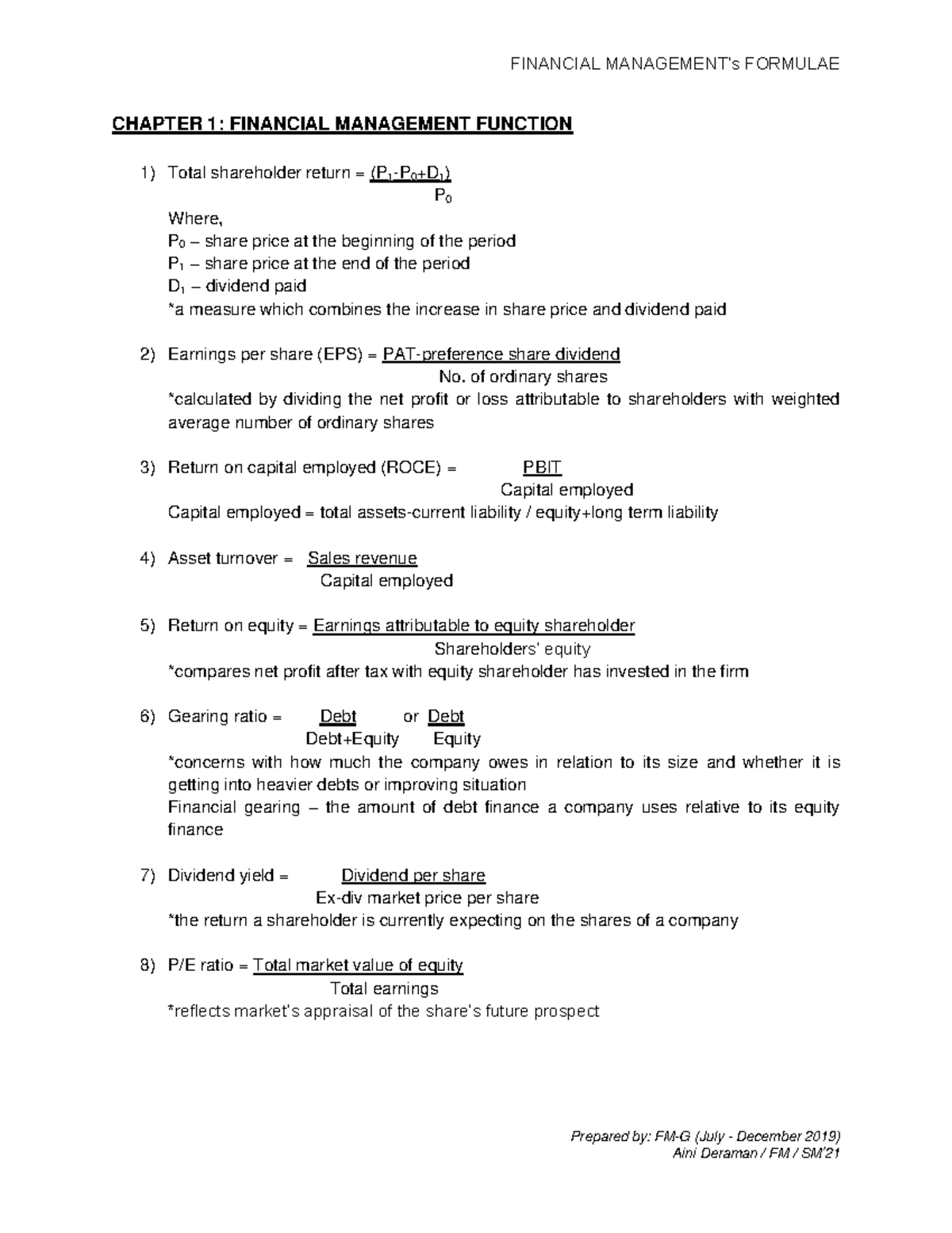 Financial Management ACCA complete Formula Notes - Prepared by: FM-G ...